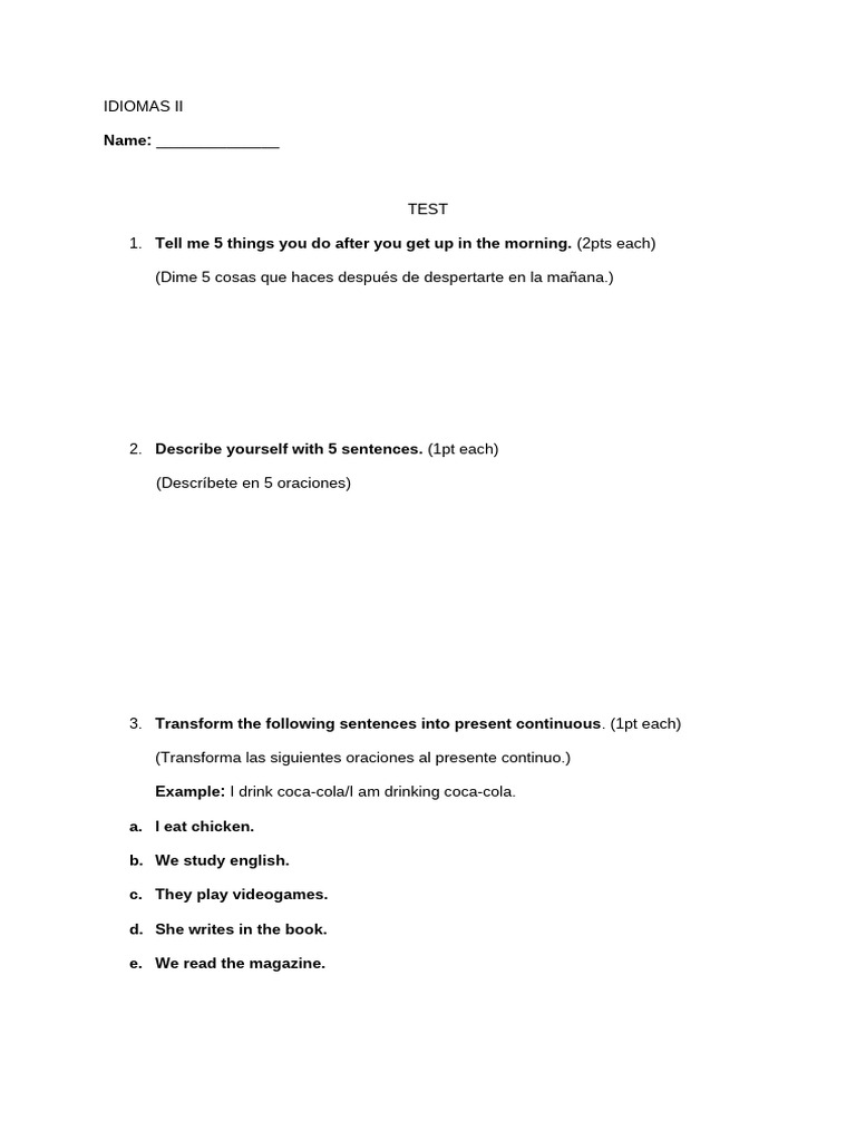 Morning Routine and Self-Description Test | PDF