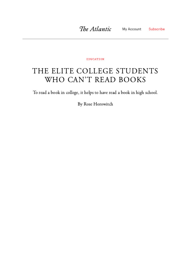The Elite College Students Who Can't Read Books - The Atlantic | PDF
