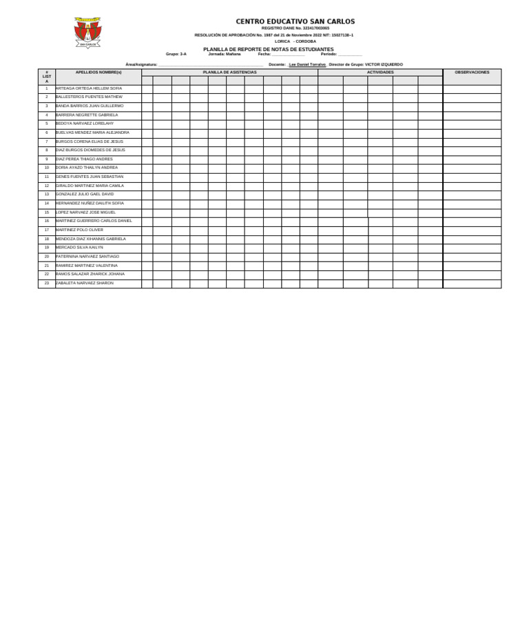 Reporte de Notas y Asistencia 3-A | PDF