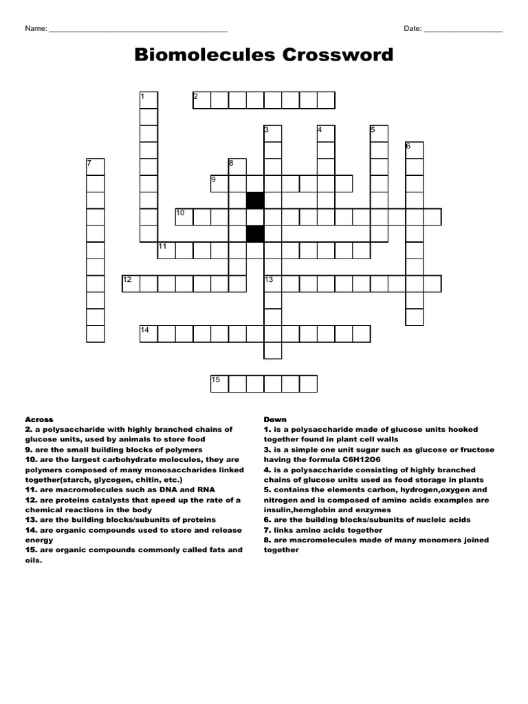 Biomolecules Crossword | PDF