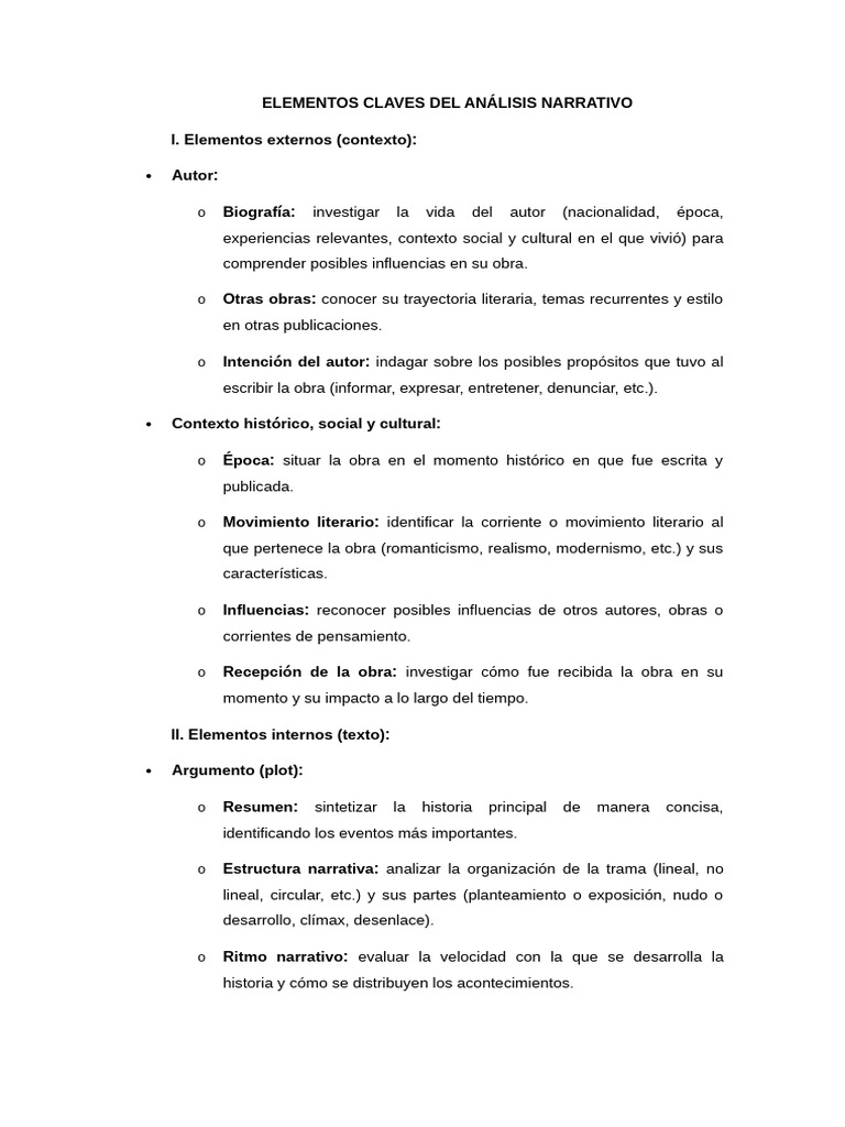 Elementos Claves Del Análisis Narrativo | PDF | Trama (narrativa)