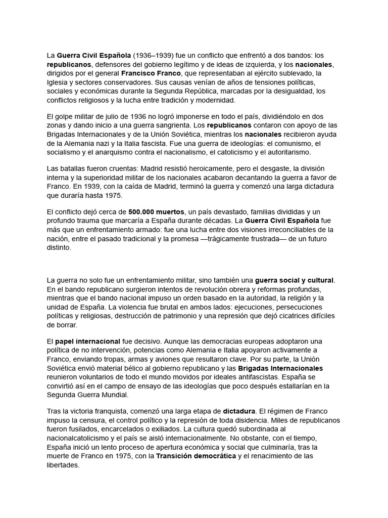 Resumen Guerra Civil Española 2 | PDF | guerra civil Española ...