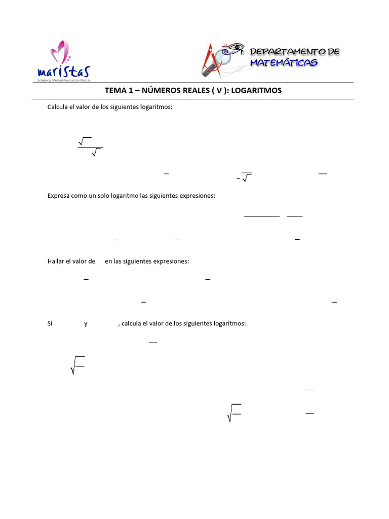 Logaritmos Aula Virtual. Ejercicios Con Soluciones. | PDF