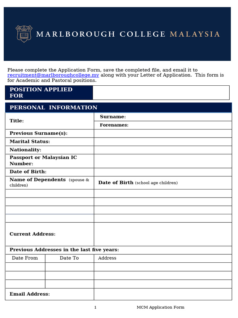 MCM Academic Application Form 2026 | PDF | Justice | Crime & Violence