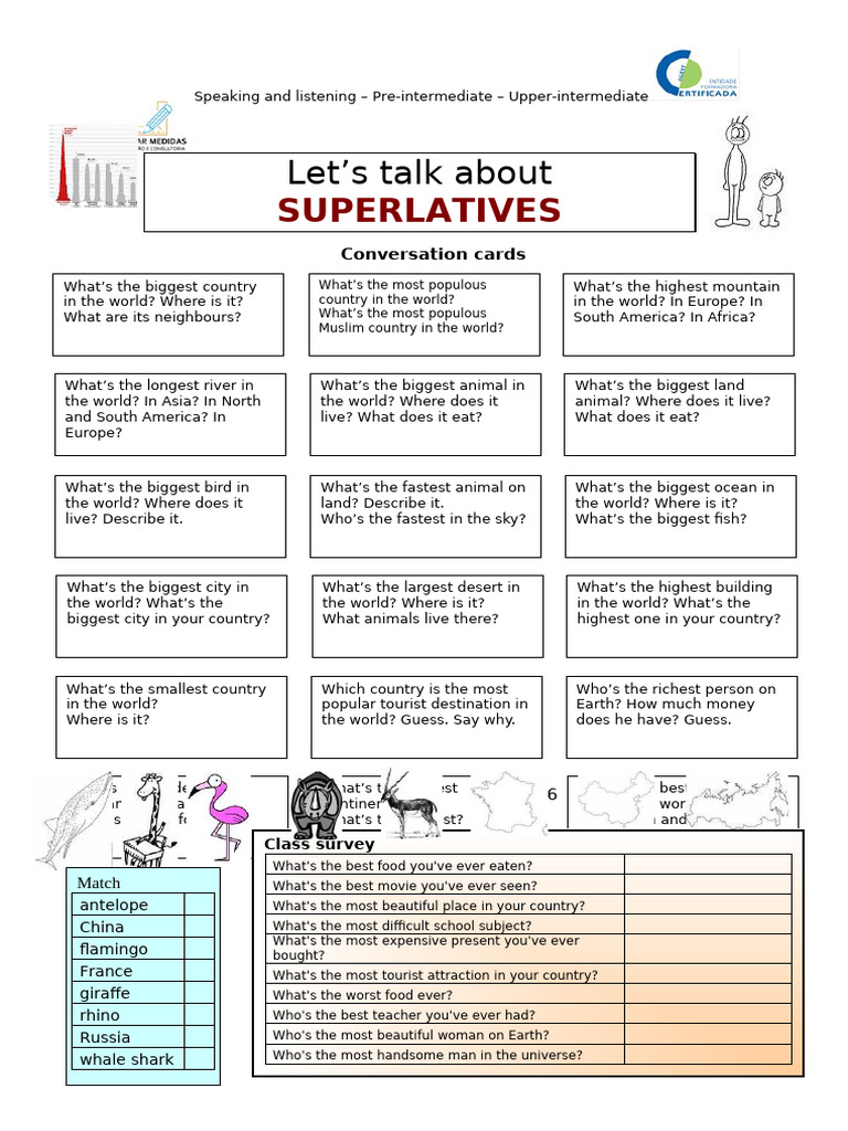 Superlatives Conversation Cards Guide | PDF