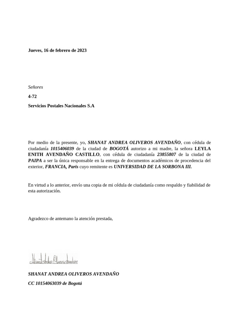 Carta de Autorización 472 | PDF