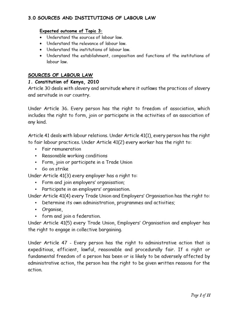 Sources of Labour Laws in Kenya | PDF | Labour Law | Employment