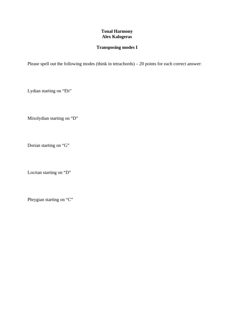 1B1-Tonal Harmony - Ass. 1B - Transposing Modes | PDF