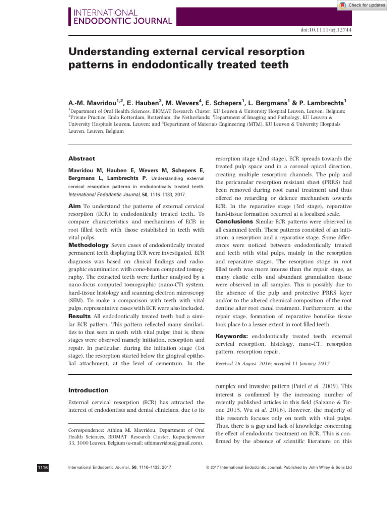 External Cervical Resorption in Endodontics | PDF | Human Tooth ...