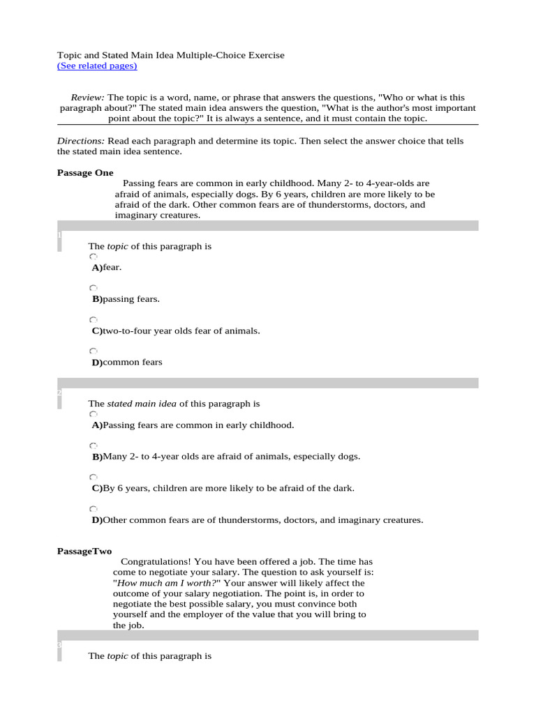 Topic and Stated Main Idea Latihan 2 | PDF | Salary | Body Image