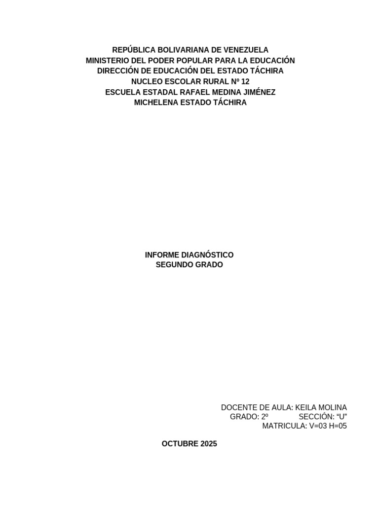 Informe Diagnóstico Segundo Grado 2025 | PDF | Aprendizaje | Cognición
