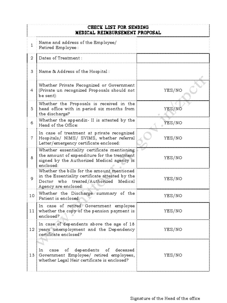 Medical Reimbursement Claim Checklist | PDF | Hospital | Government ...