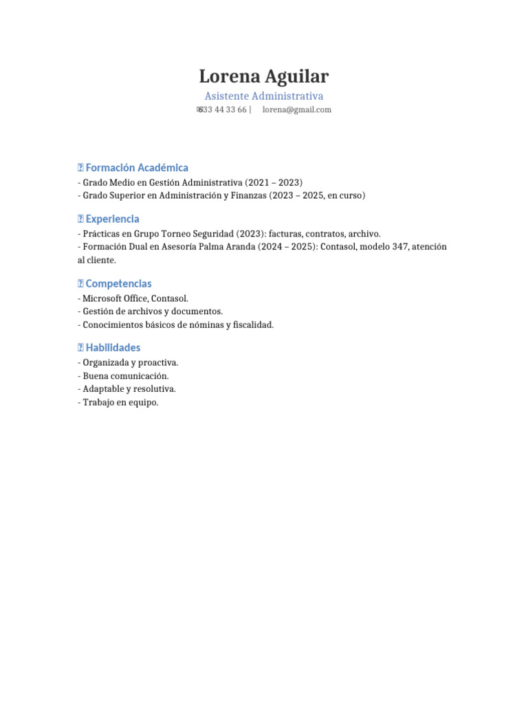 CV Lorena Aguilar Corto | PDF