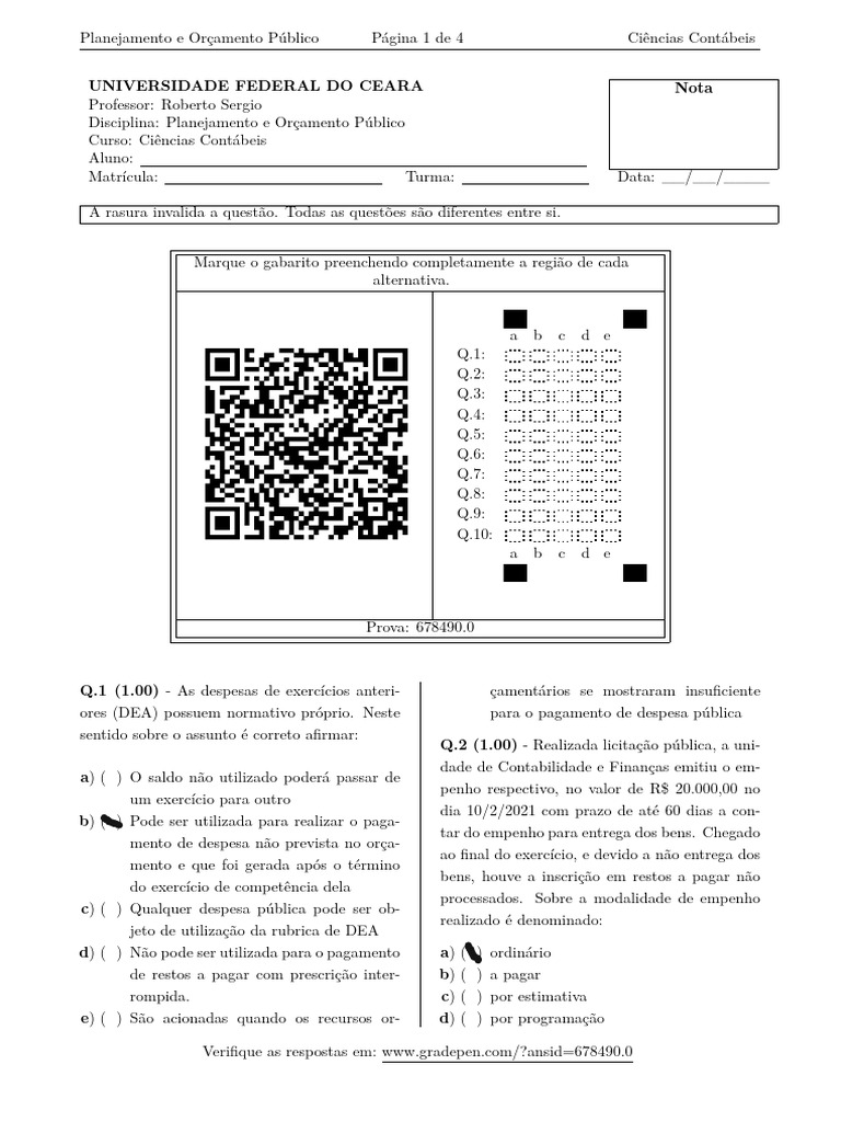 Prova POP AF 19 7 20223 Avaliações | PDF | Orçamento governamental ...