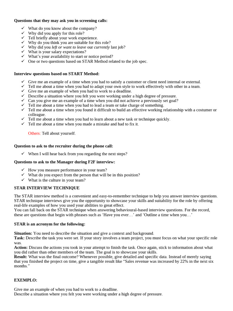 Common Screening Call Interview Questions | PDF | Recruitment ...