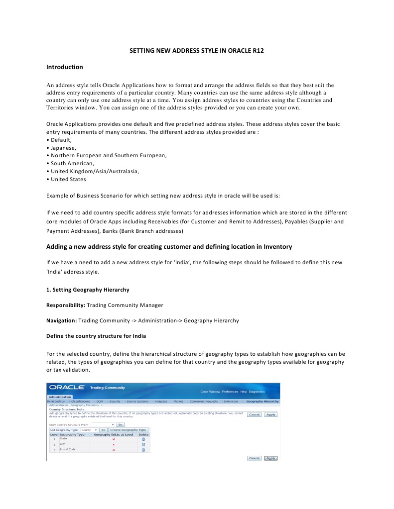 Setting New Address Style in Oracle R12 | PDF | Hierarchy | Cheque