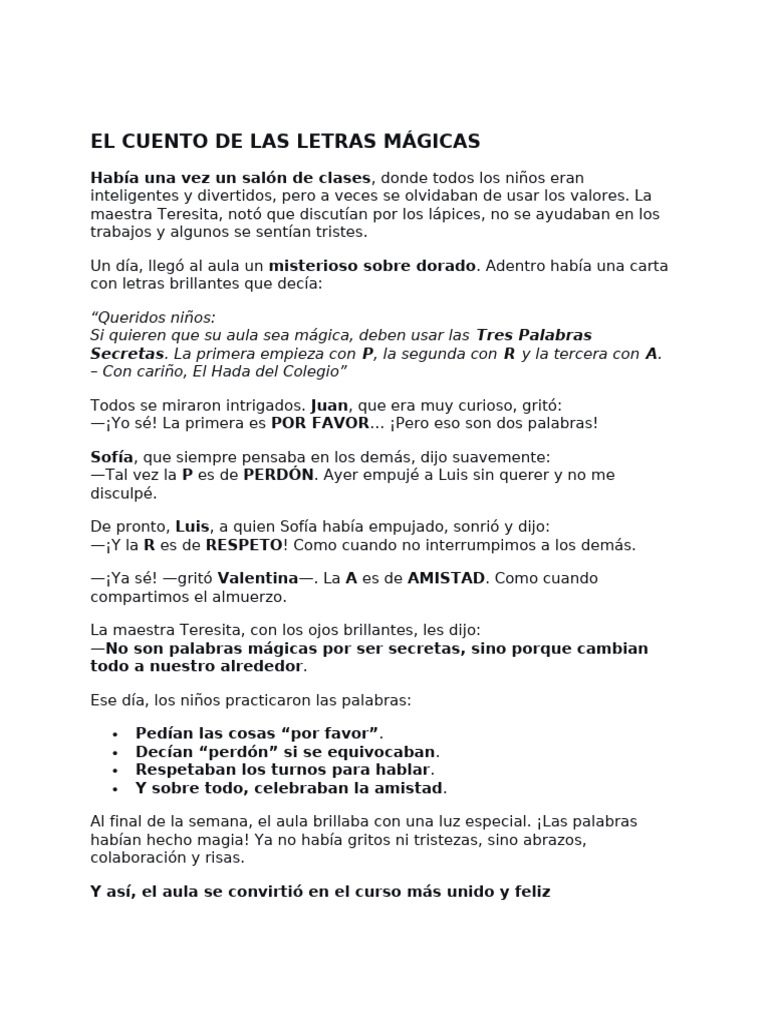 Letras Mágicas para la Amistad Infantil | PDF