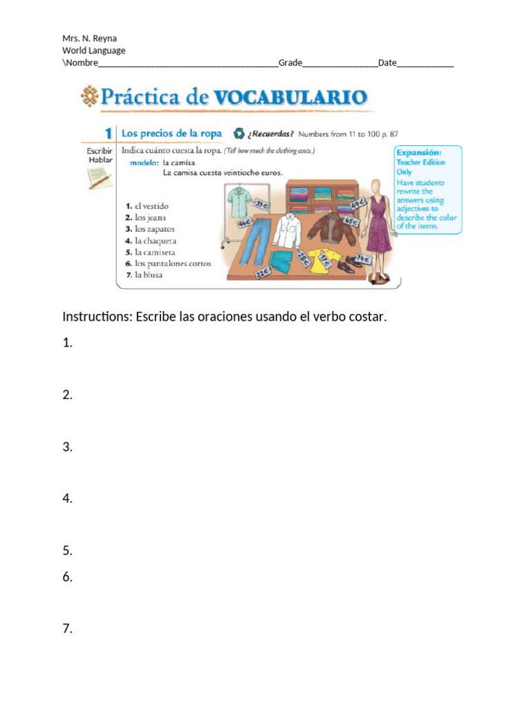 MADELINE CABRERA ALCANTARA - Activity Avancemos Book Write Sentences. | PDF