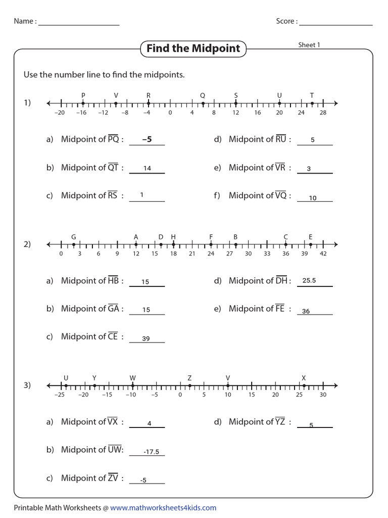 Midpoint Calculations on Number Lines | PDF