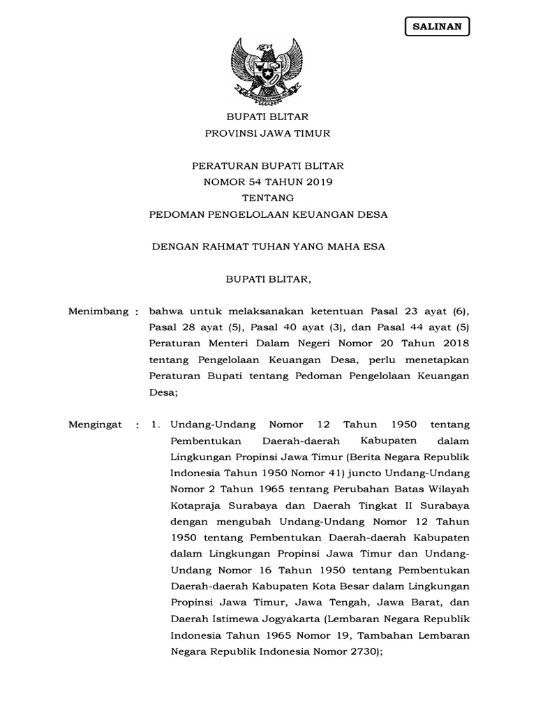Pedoman Pengelolaan Keuangan Desa Blitar | PDF