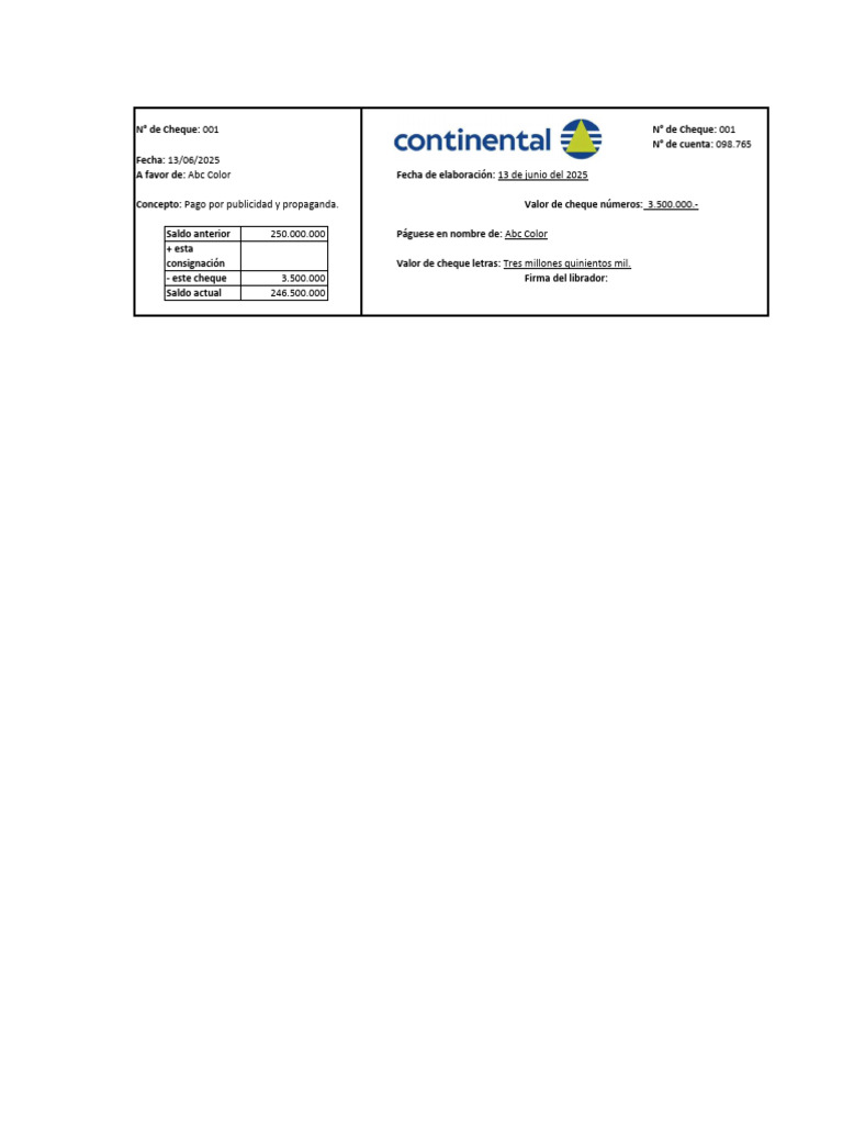 Cheque por Publicidad a Abc Color | PDF
