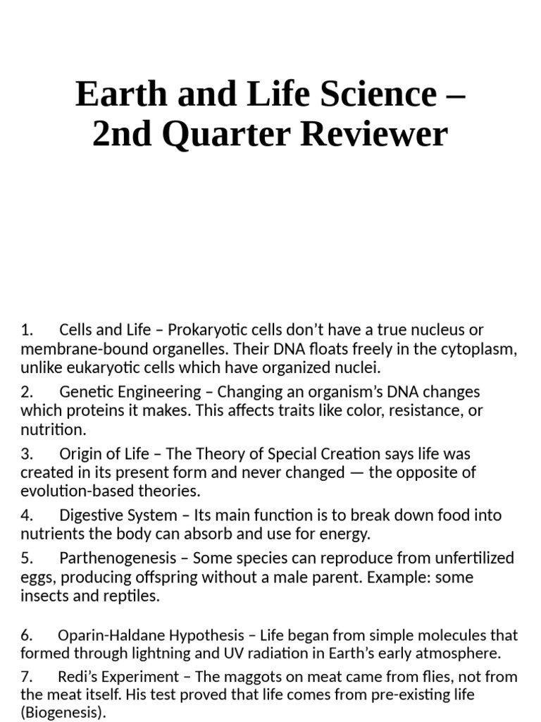 Earth and Life Science 2nd Quarter Reviewer | PDF | Genetics | Reproduction