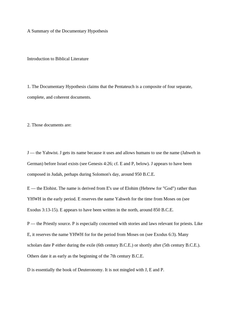 Understanding the Documentary Hypothesis | PDF | Book Of Deuteronomy ...