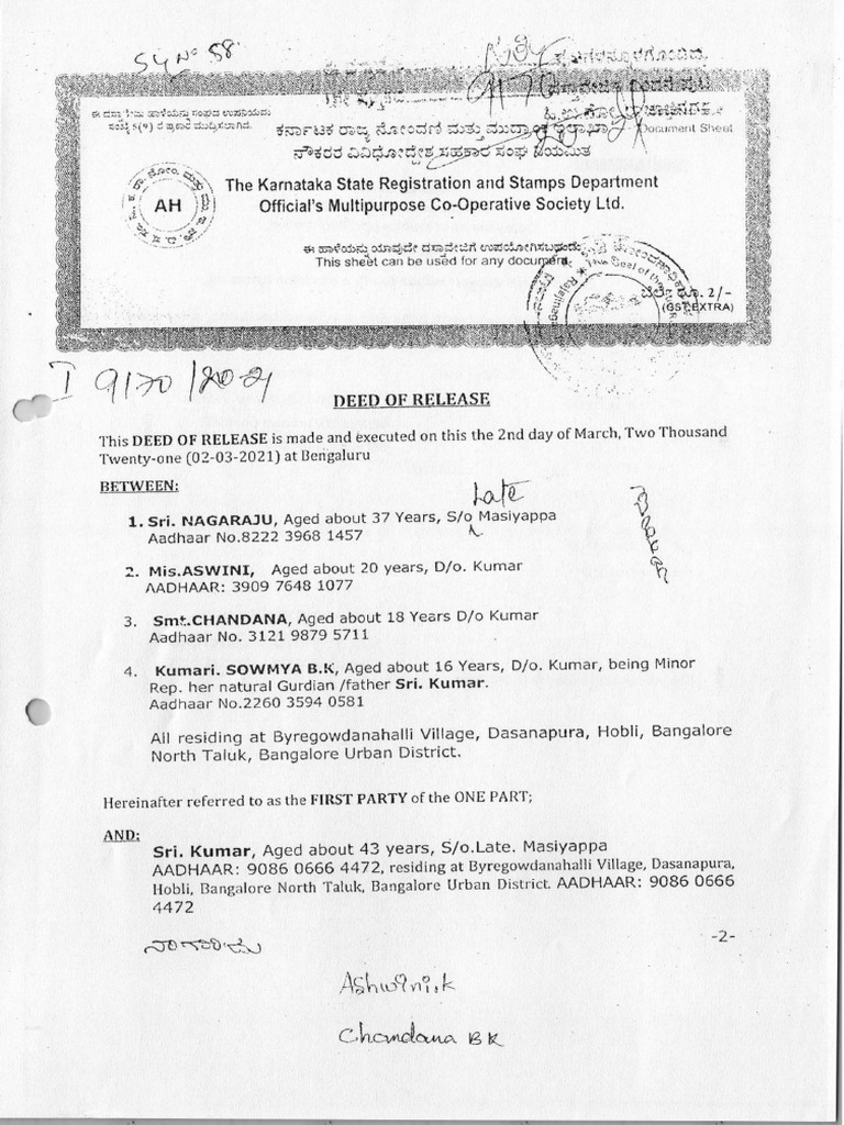 15 Release Deed Doc No 9170 Sy No 58 | PDF