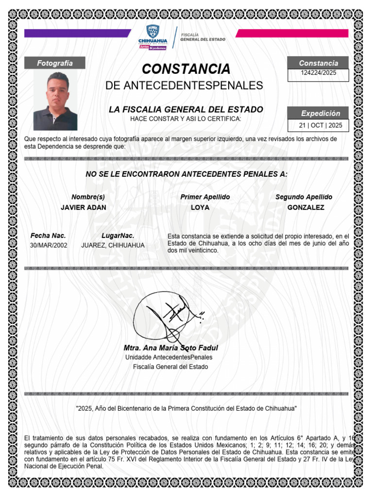 Constancia de Antecedentes Penales 2025 | PDF