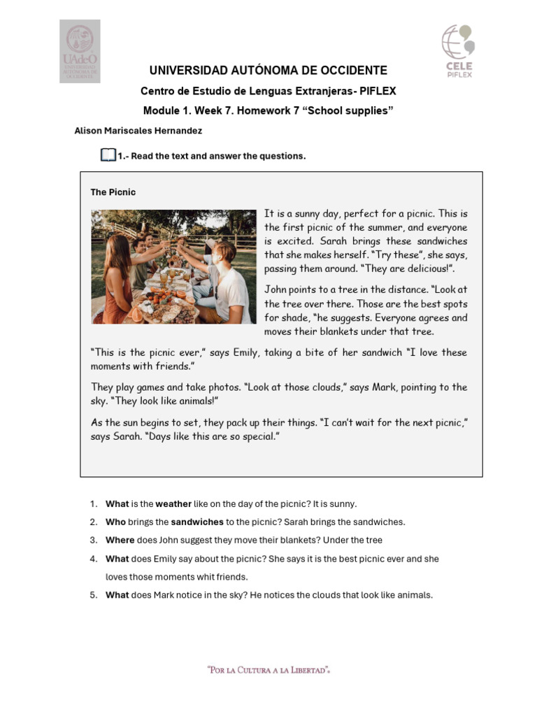 Module 1. Homework 7. School Supplies | PDF