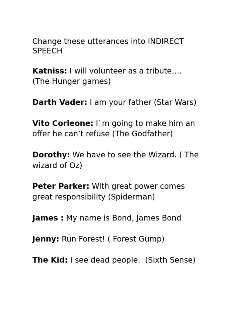 Indirect Speech Transformations Examples | PDF