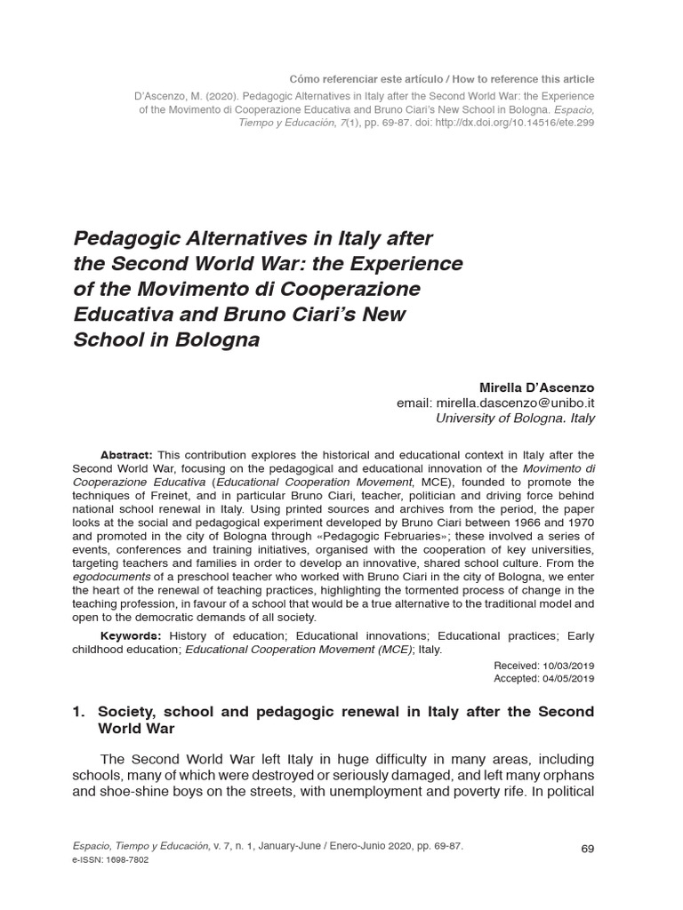 Pedagogic Alternatives in Italy After - The Second World War - The ...
