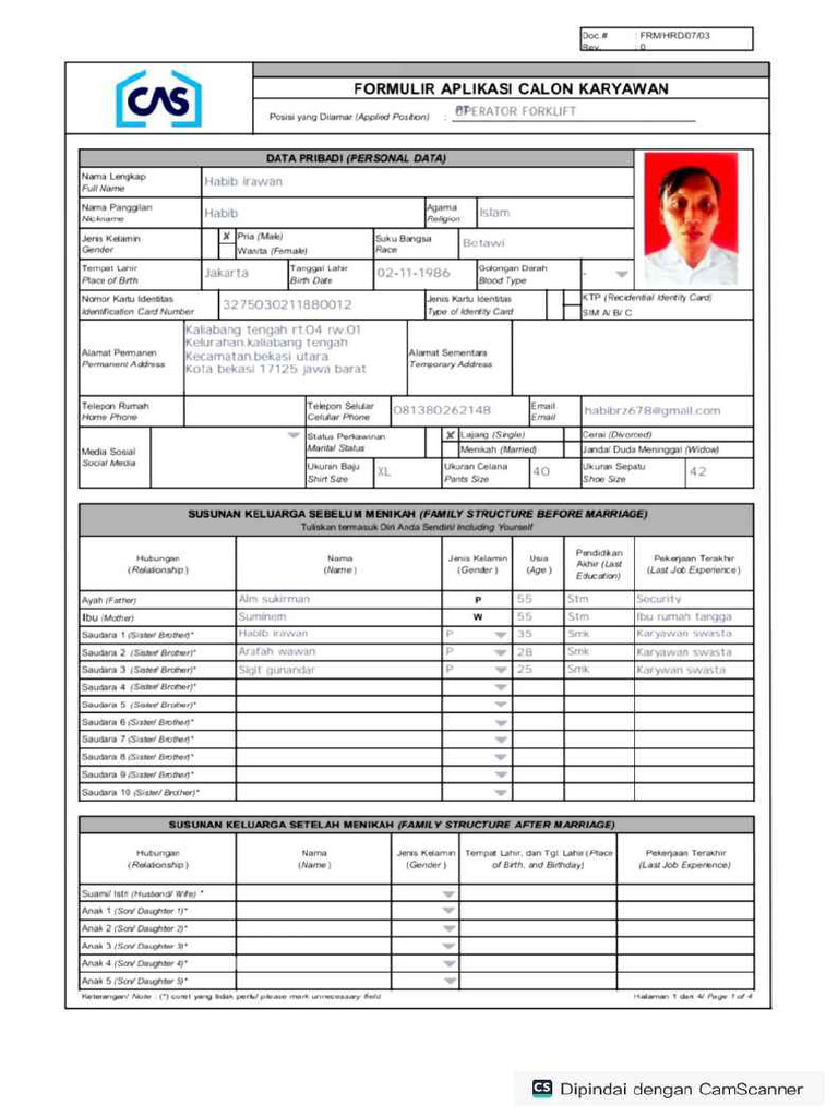 Form Aplikasi Calon Karyawan Cas - 11zon | PDF