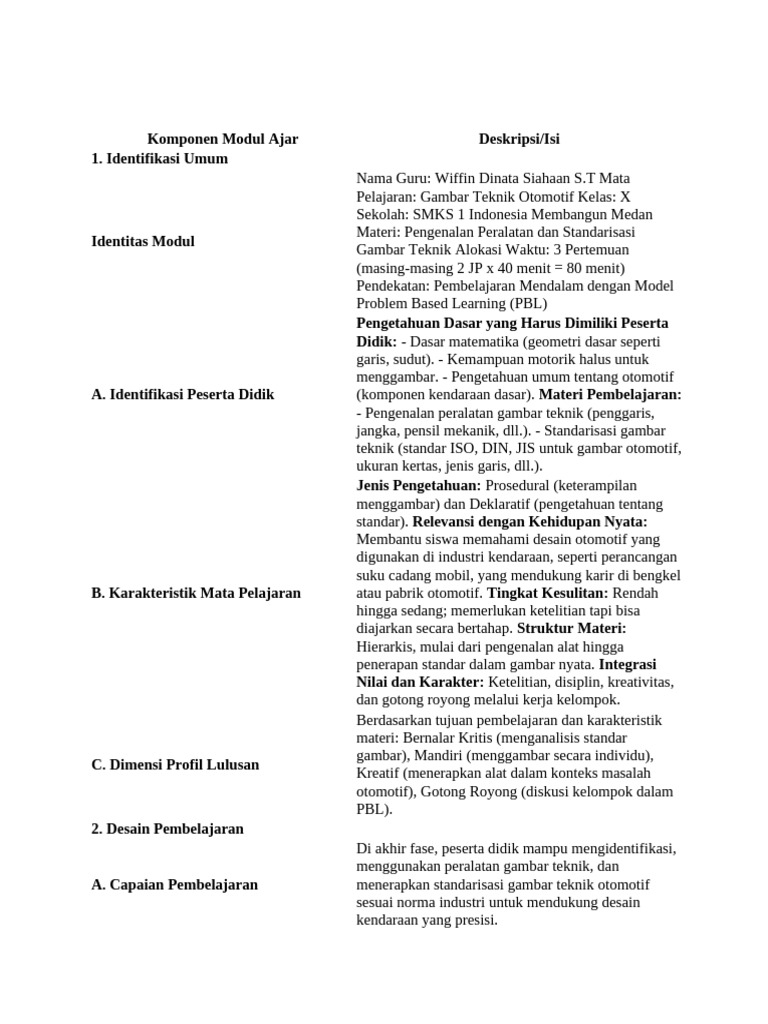 Komponen Modul Ajar Gambar Teknik | PDF