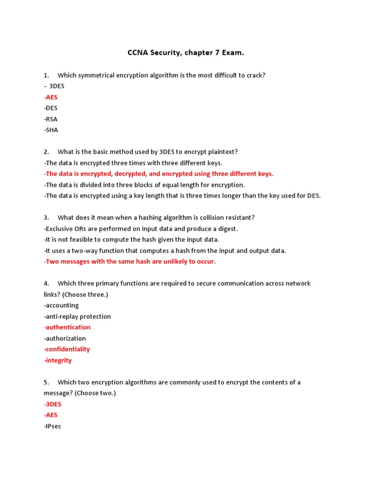 CCNA Security Ch07 Quiz Answers | PDF | Key (Cryptography) | Cryptography