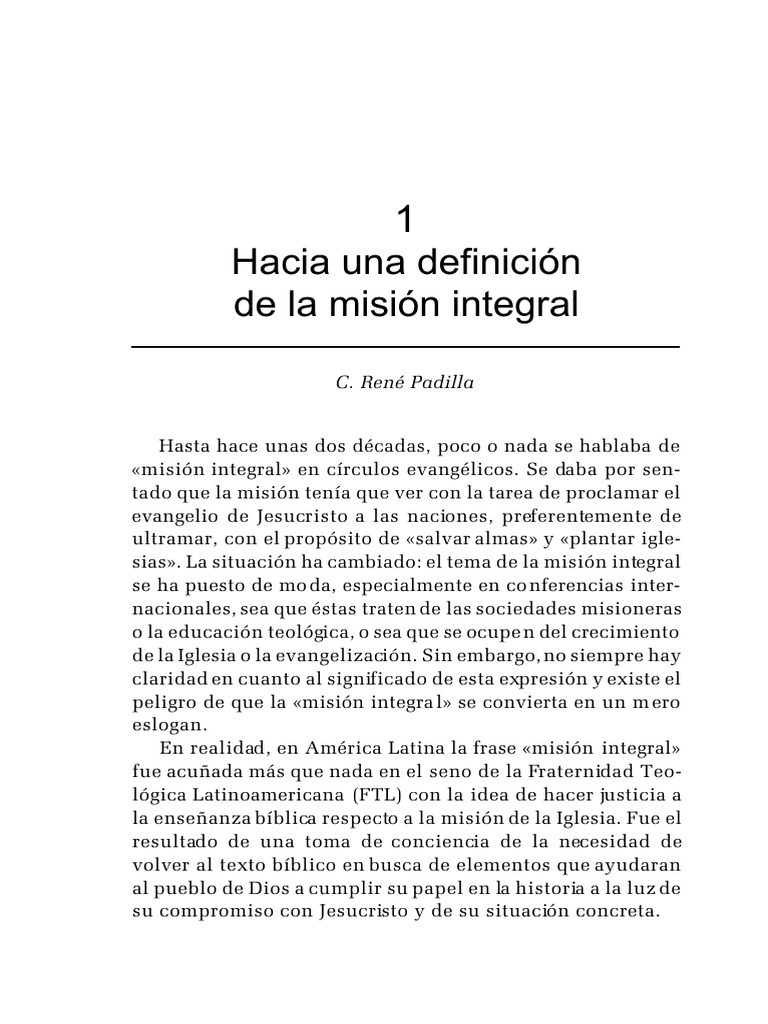 Definición de Misión Integral Evangélica | PDF | Evangélico | Iglesia ...