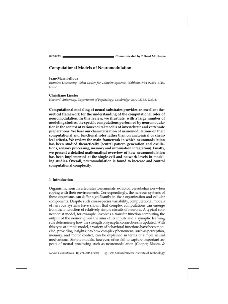 Computational Models Of Neuromodulation Pdf Neural Oscillation