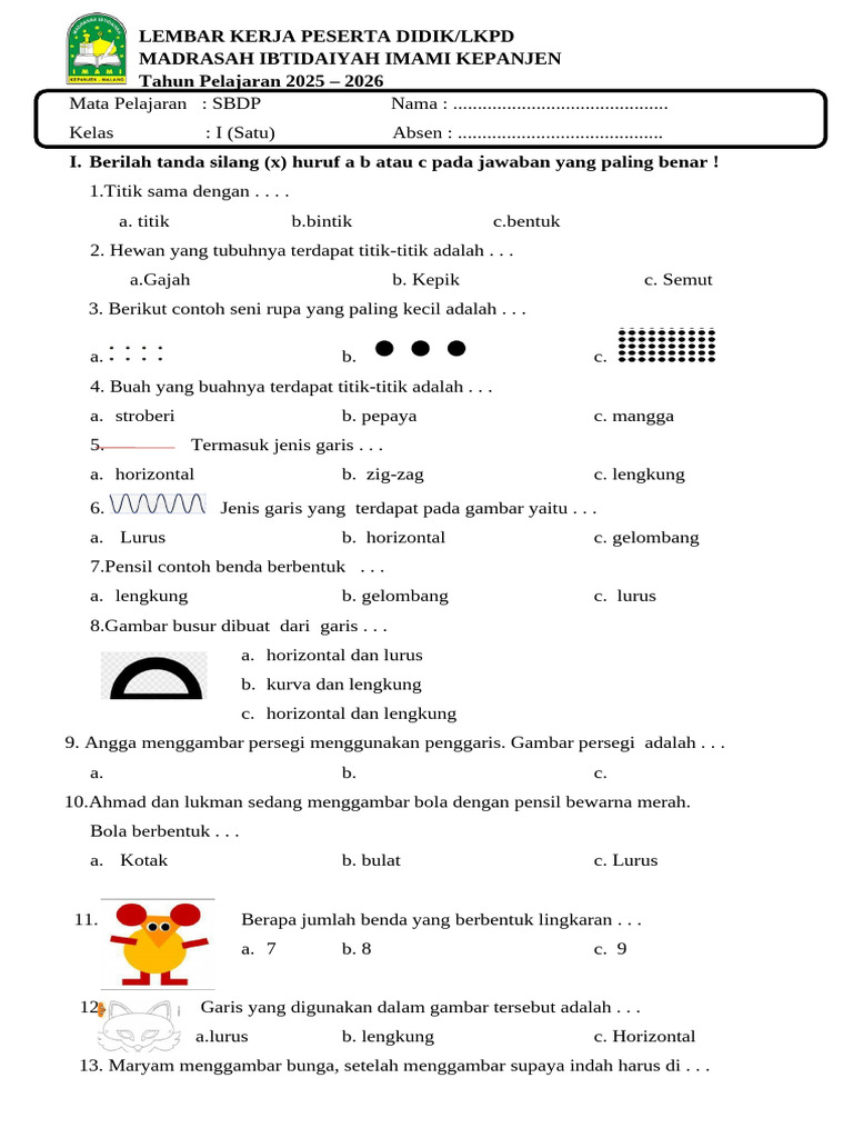 LKPD SBDP Kelas 1 Semester 1 | PDF