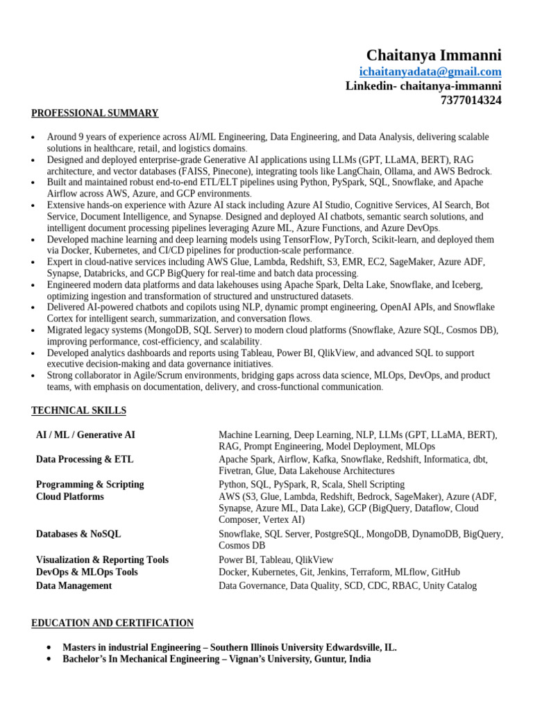 Chaitanya Immanni AI - Azure | PDF | Machine Learning | Artificial Intelligence