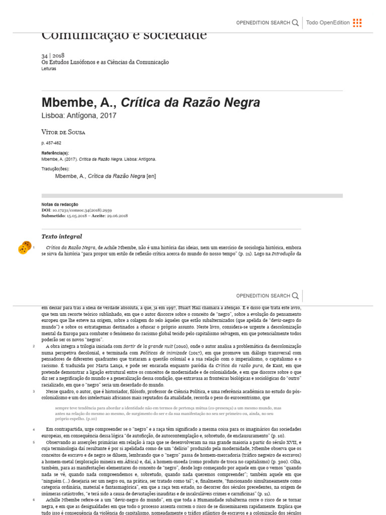 Crítica da Razão Negra de Mbembe | PDF | Raça (categorização humana ...
