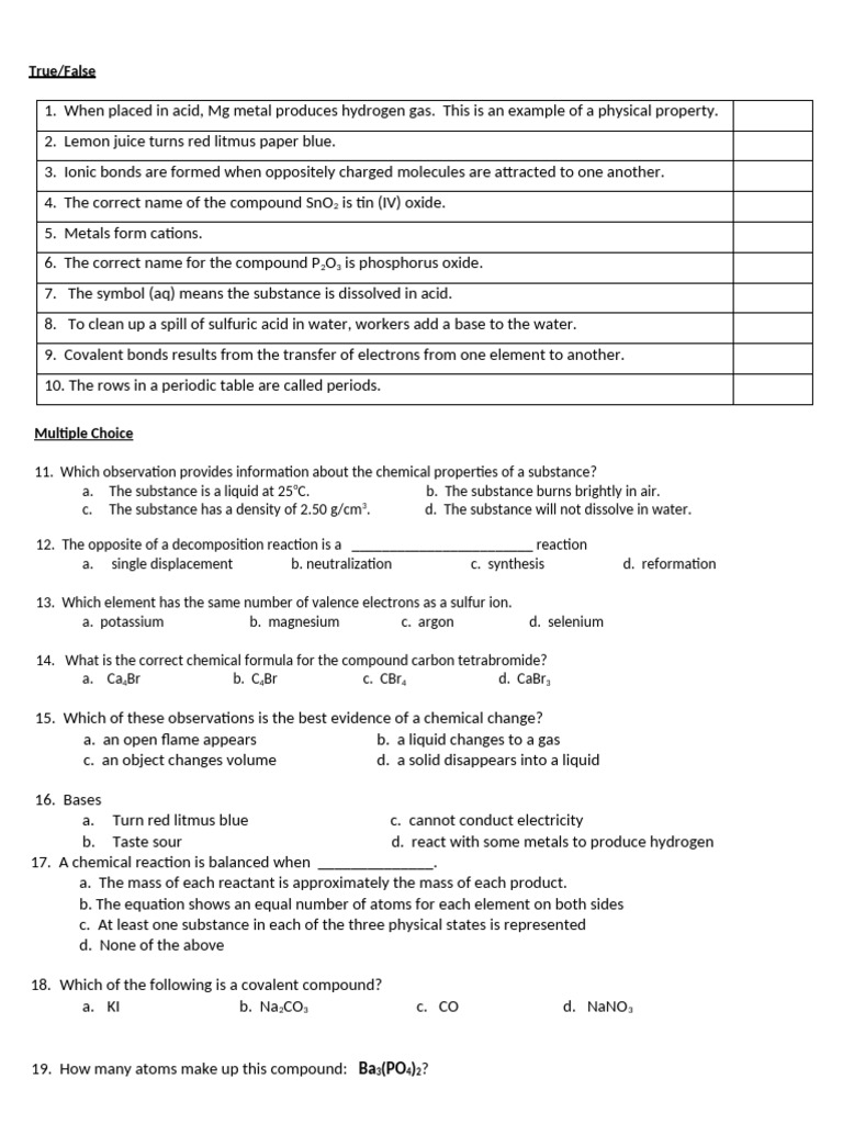SNC2D Chemistry Worksheet | PDF | Acid | Chemical Reactions
