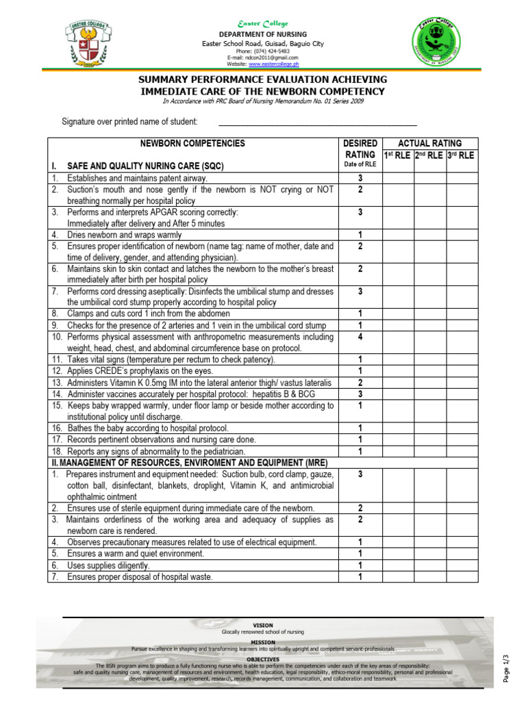 Immediate New Born Care Competency July 2021 | PDF | Infants | Nursing