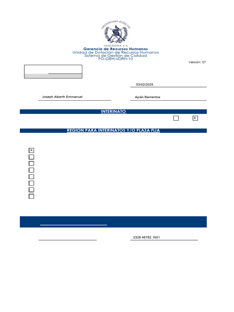 FO-GRH-UDRH-10 Formulario de Disponibilidad Laboral Vrs 7 Feb 2024 | PDF
