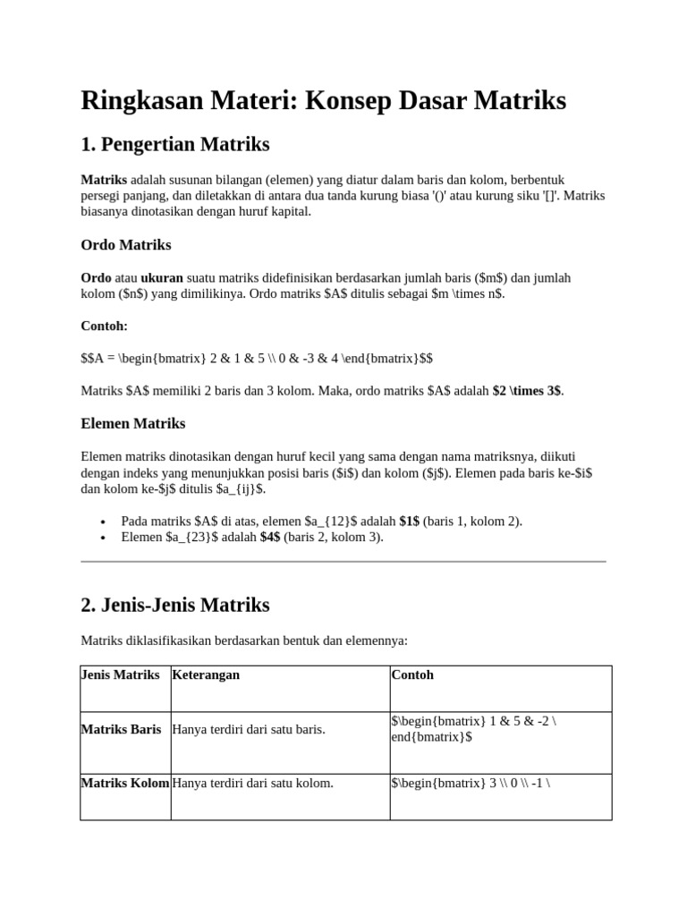 Ringkasan Materi Matriks | PDF