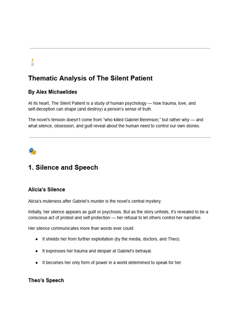 Thematic Analysis of The Silent Patient | PDF | Psychological Trauma ...