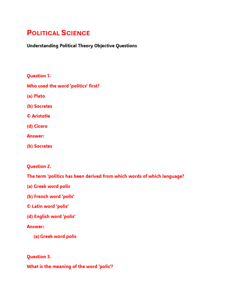 Political Theory Quiz Questions | PDF