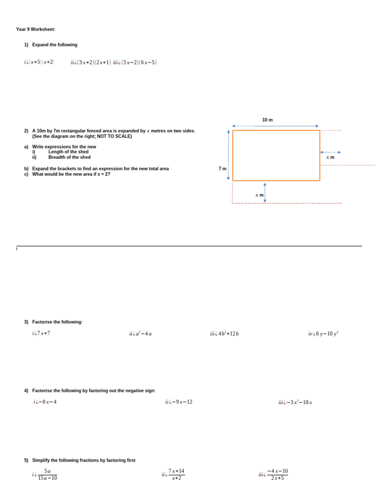 Year 9 Algebra Revision Worksheet | PDF | Behavior Modification ...