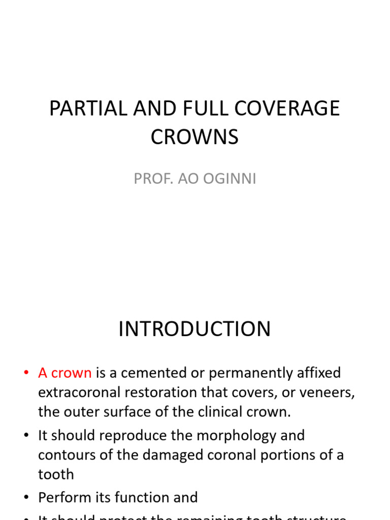 Full vs Partial Veneer Crowns Explained | PDF | Dentistry Branches ...