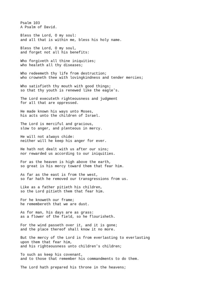 Psalm 103: A Psalm of Praise and Mercy | PDF