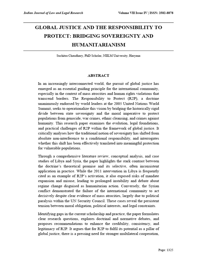 R2P and Global Justice: Sovereignty vs. Humanitarianism | PDF ...